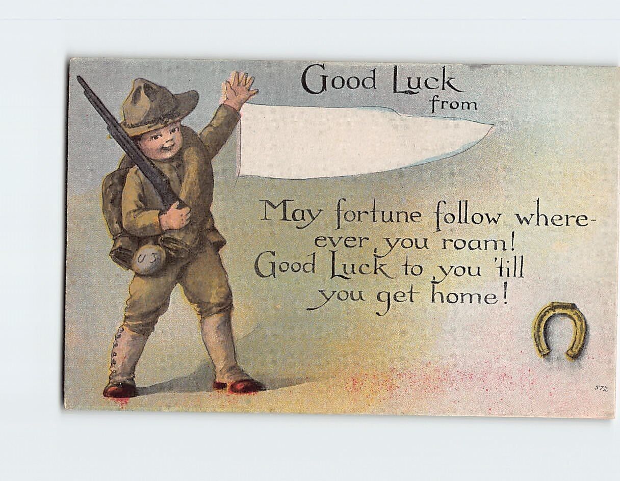 Postcard Good Luck from, with Poem & Soldier Horseshoe Art Print ...