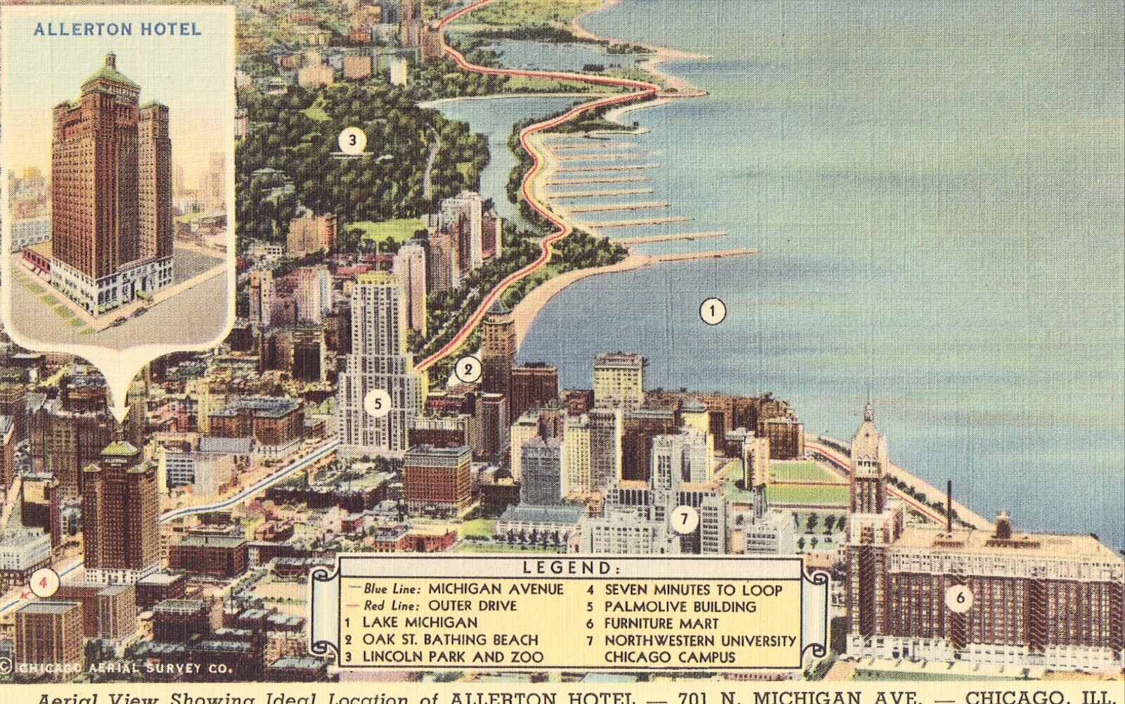 Aerial View Map showing Key Locations - Chicago, Illinois Linen ...