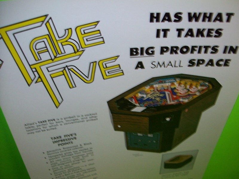 TAKE FIVE Pinball Machine Flyer Original 1978 Flipper Arcade Game ...
