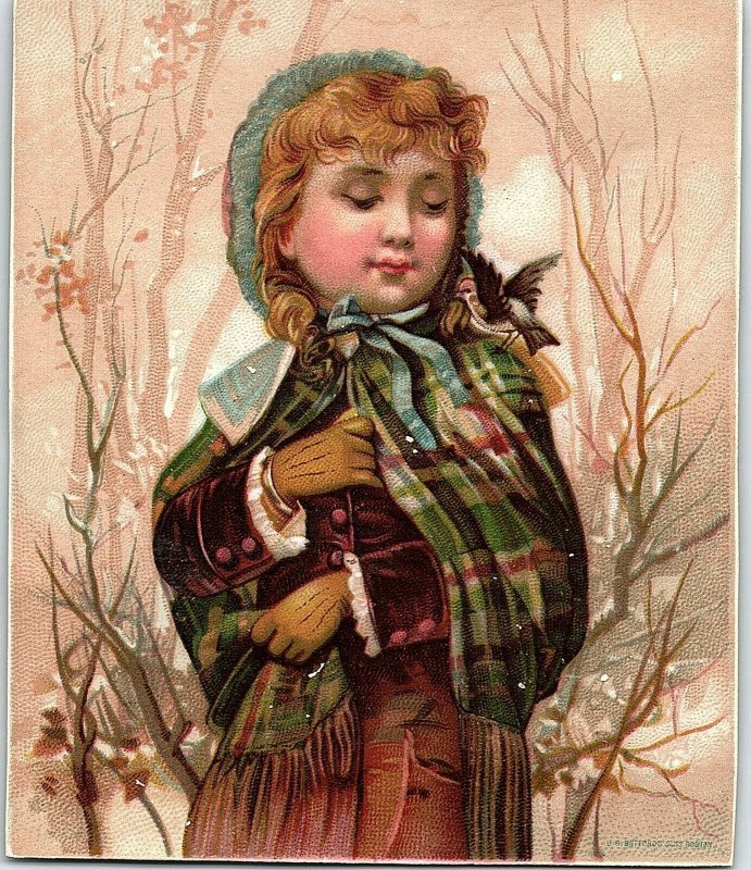 1880's Christmas Card Old Salamander Drug Store Girl & Bird Woods Scene ...