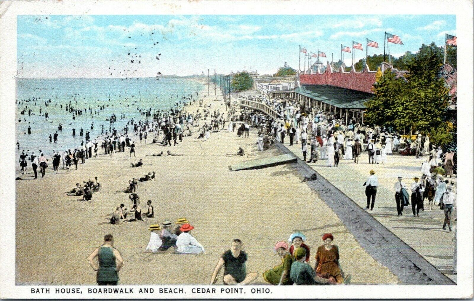 Cedar Point Ohio Bath Houses Boardwalk Beach Bathers 1923 Postcard ...