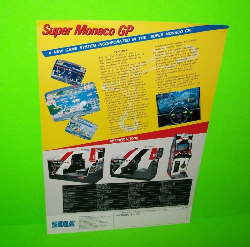 Sega SUPER MONACO GP 1990 Original NOS Video Arcade Game Promo Sales ...