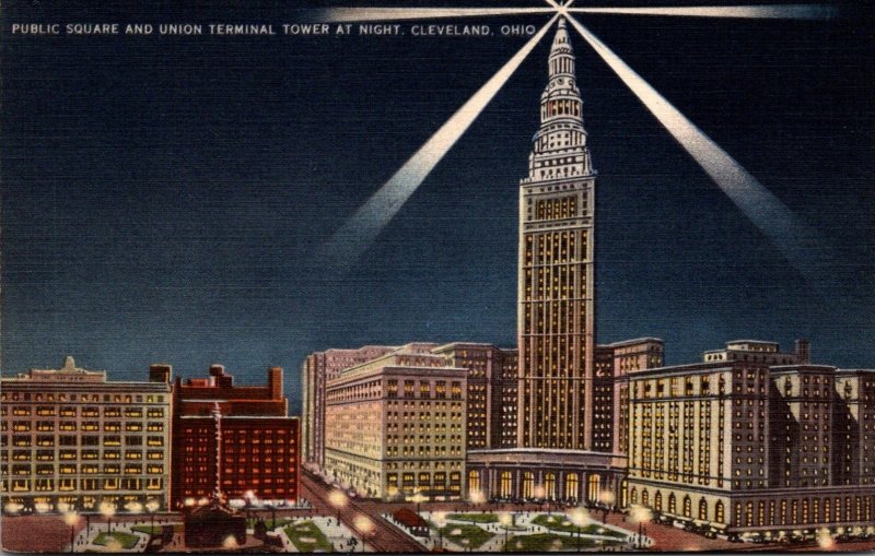 Ohio Cleveland Public Square and Union Terminal Tower At Night | United ...