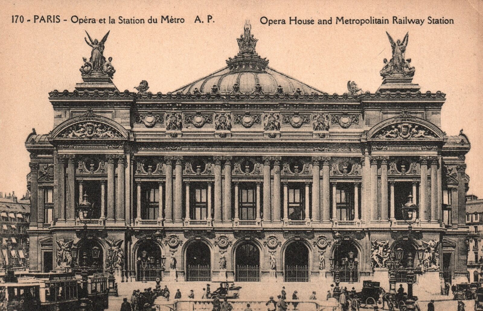 Vintage Postcard Opera House And Metropolitan Railway Station Paris ...
