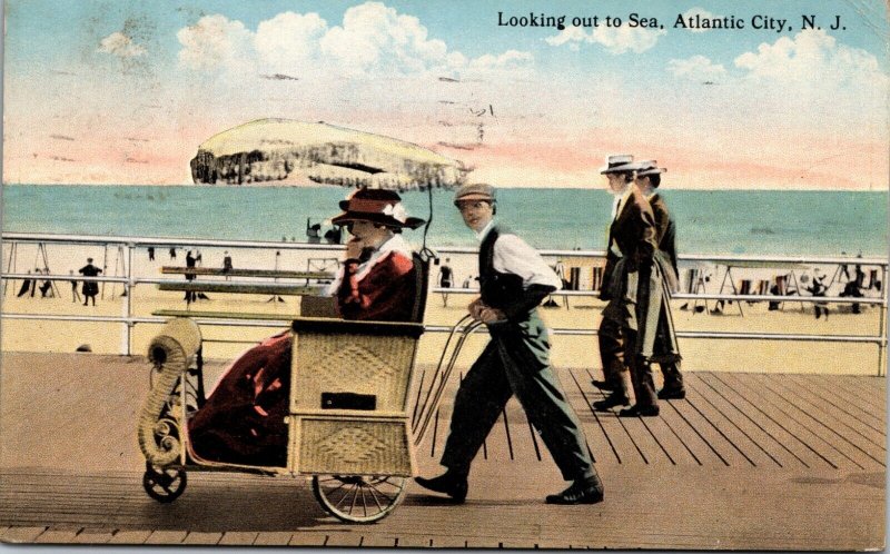 Rolling Push Cart Ride Atlantic City New Jersey NJ 1920 DB Postcard L8 ...