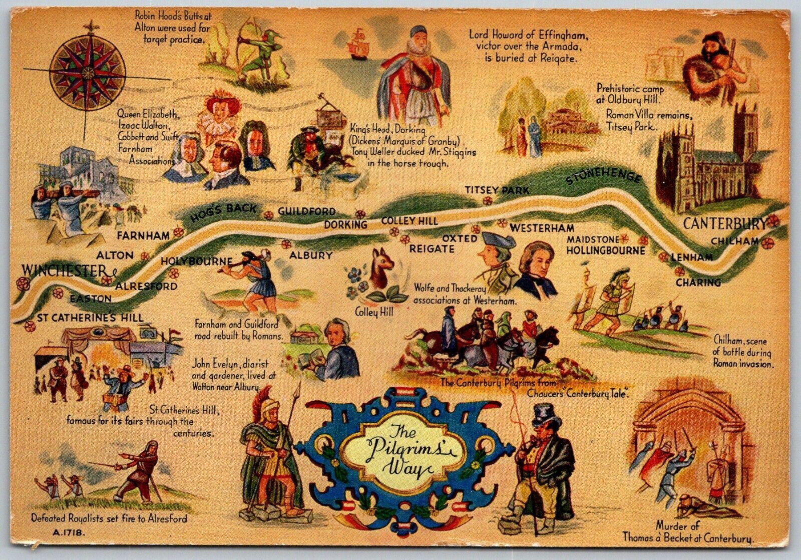 Whitstable England 1960 Continental Postcard The Pilgrim's Way ...