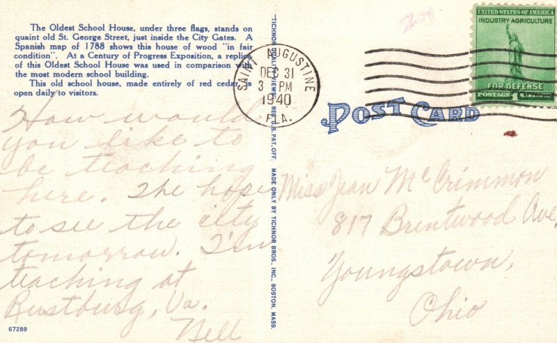 Vintage Postcard 1940 The Oldest School House St George Street St ...