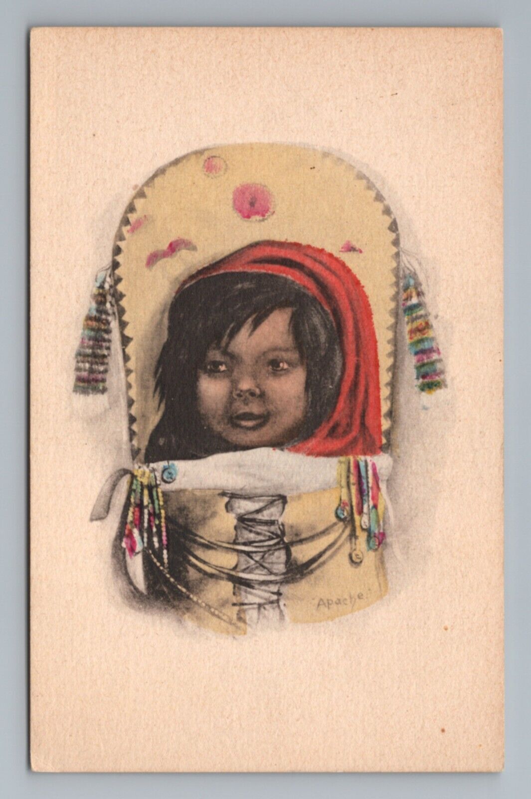 Apache Baby Cradleboard Hand Colored Tinted Native American DB Postcard ...
