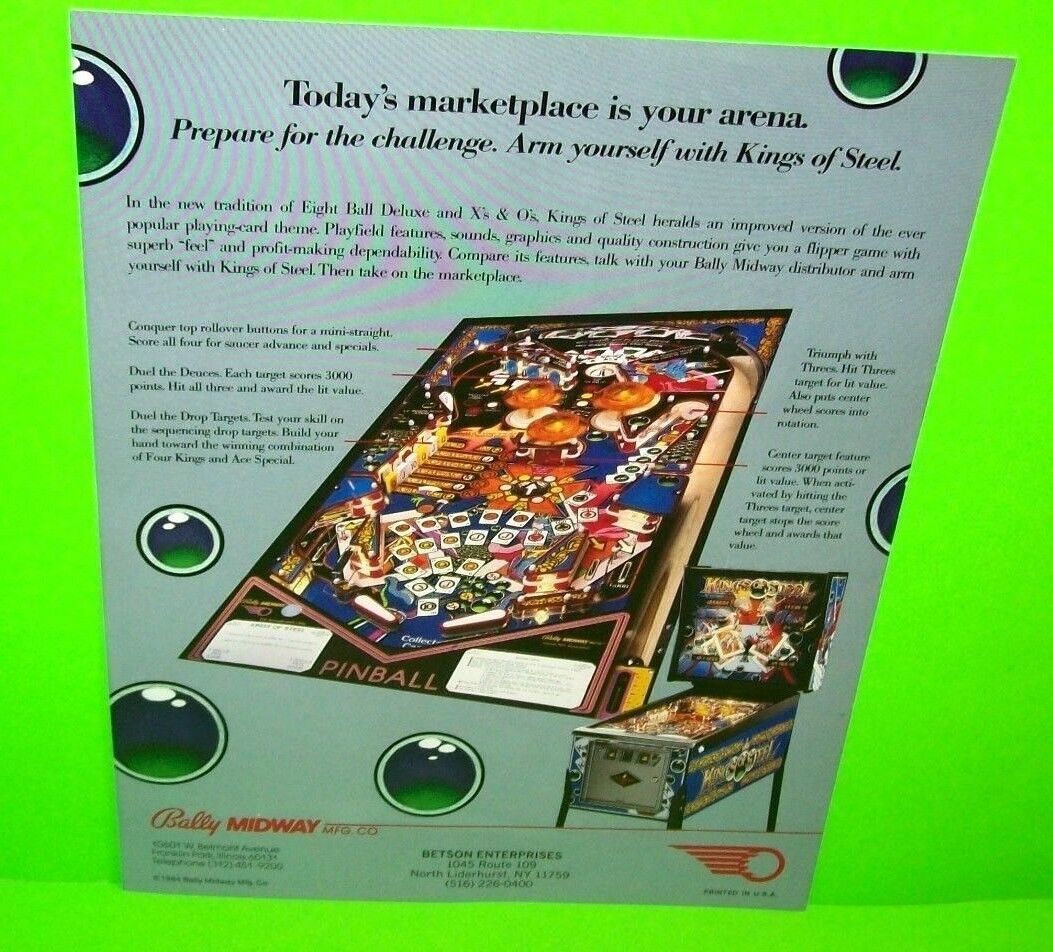 KINGS OF STEEL Pinball Machine FLYER Original Unused Promo Game Artwork ...