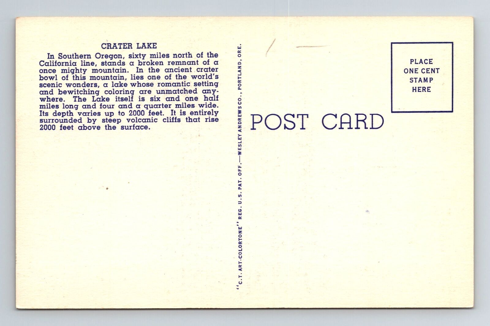 OR-Oregon, Crater Lake National Park, Poem by Oscar G. Gibson, Vintage ...