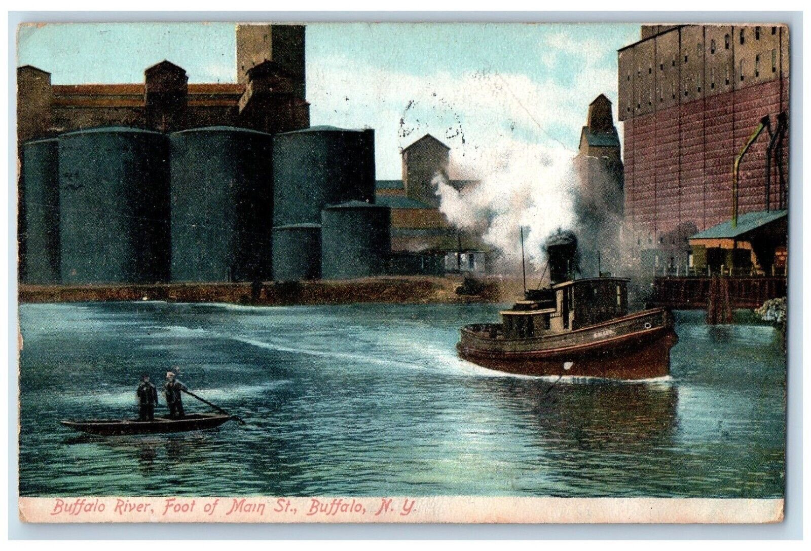 1907 Buffalo River Foot Main St. Steamer Ship Buffalo New York Vintage ...