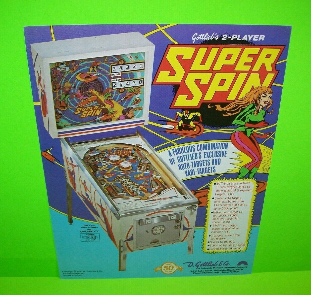 Super Spin Pinball FLYER Original Artwork Sheet Space Age Fantasy 1976 ...