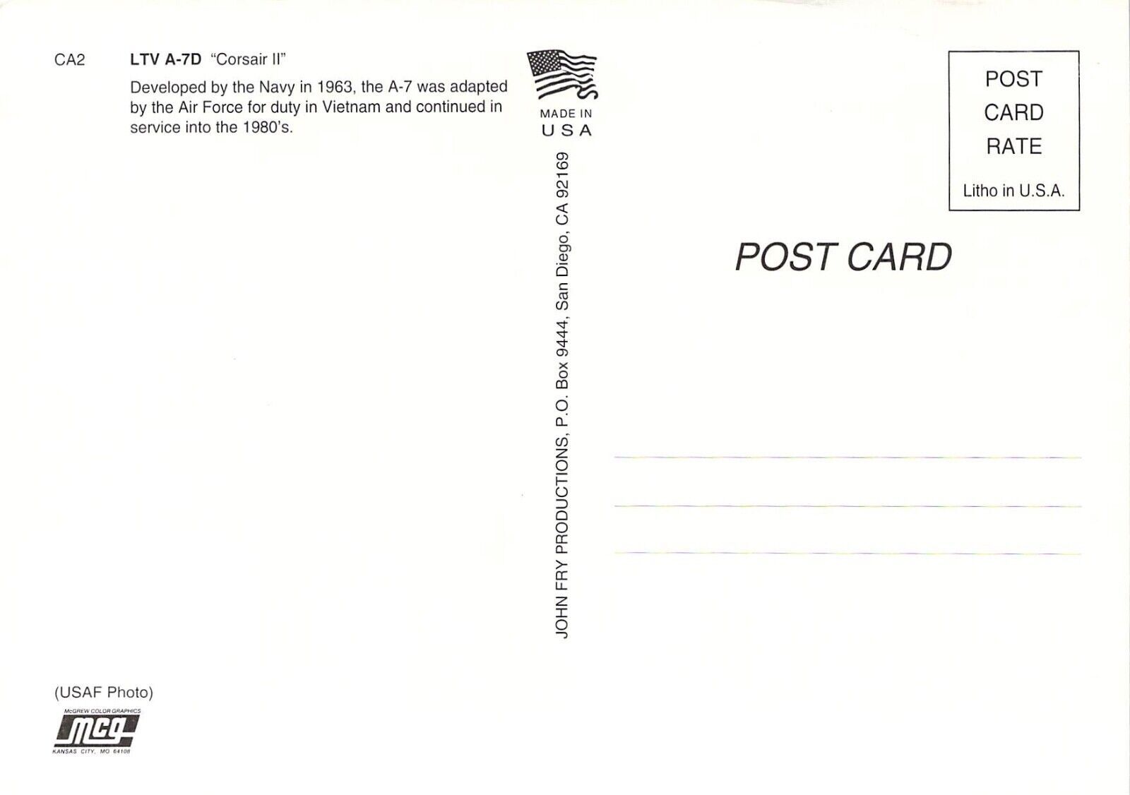 Cold War Era, Vietnam War LTV A-7D, Corsair II, Cont Size, Postcard ...