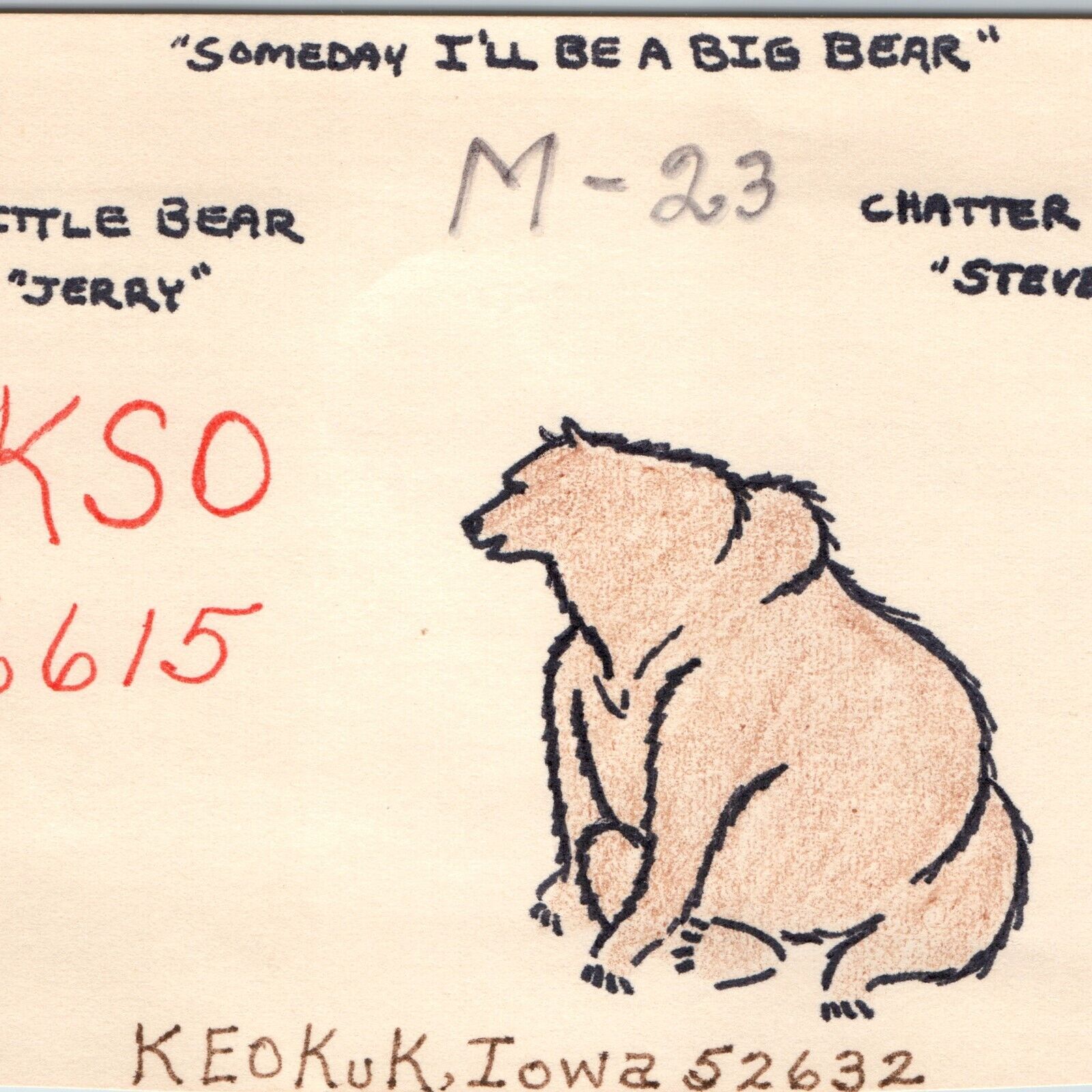 c1970s Keokuk, IA Little Bear Chatter Box Mason Art QSL Radio Card ...