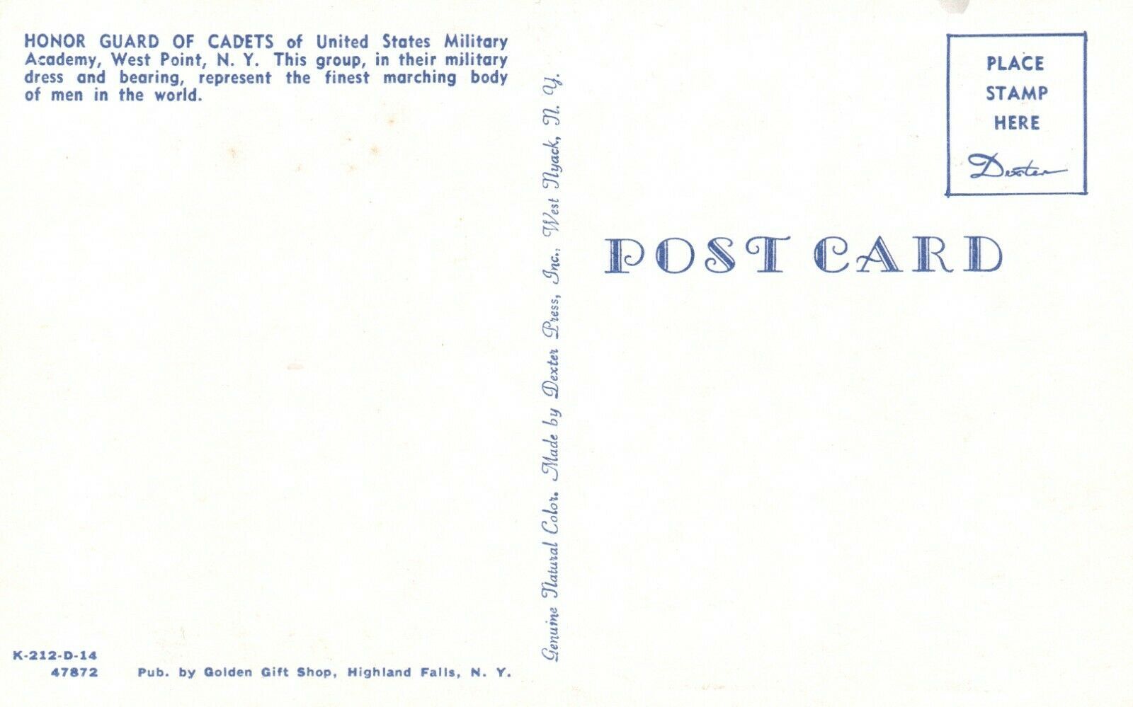 Vintage Postcard Honor Guard of Cadets of US Military Academy West ...