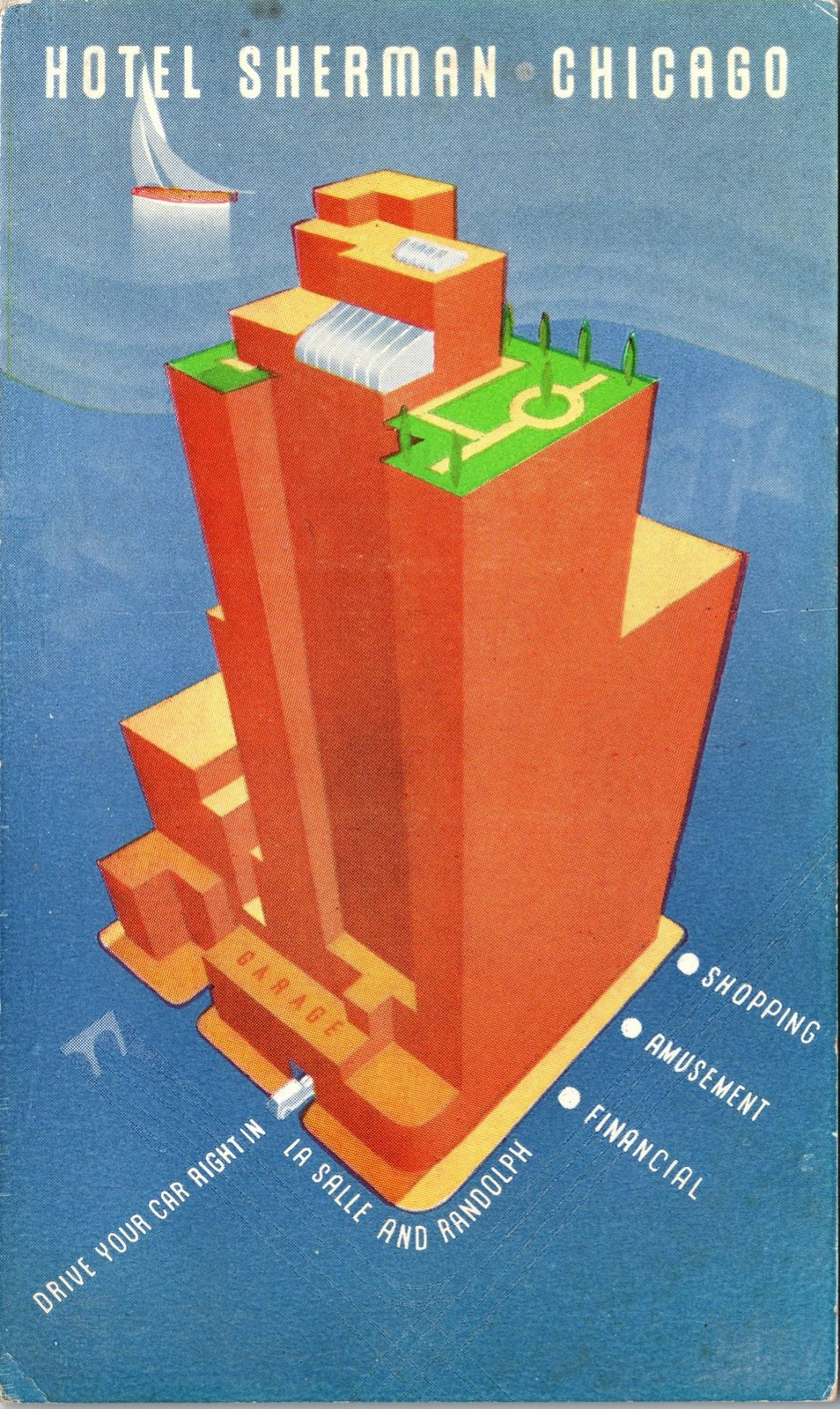 Vintage Postcard Hotel Sherman Chicago Illinois ART Deco MAP (Type I ...