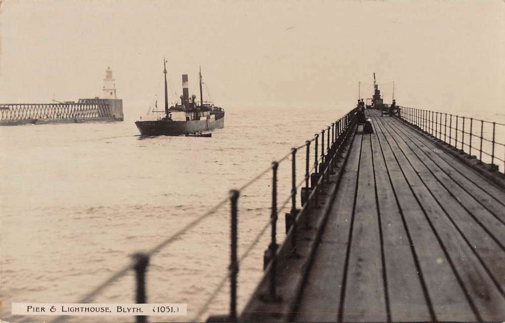 Blyth Northumberland England view of Pier and Lighthouse real photo pc ...