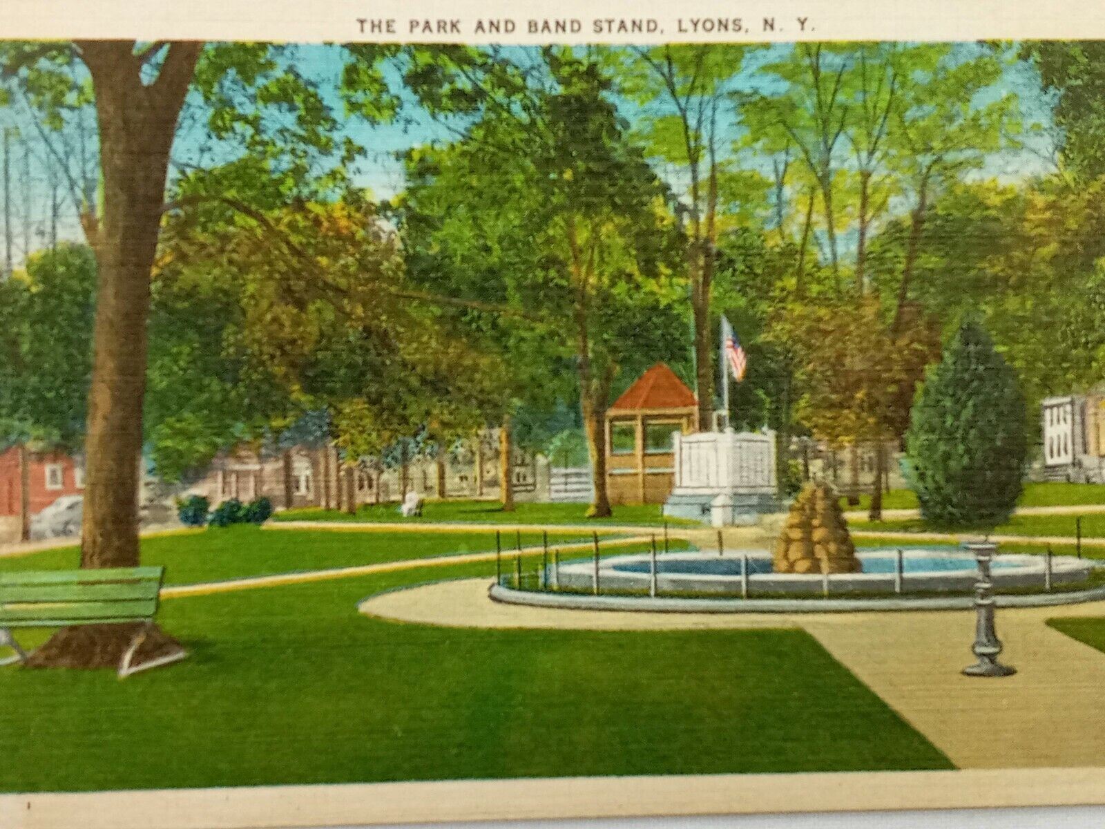 Vintage Postcard 1930's The Park & Band Stand Lyons NY New York WM ...