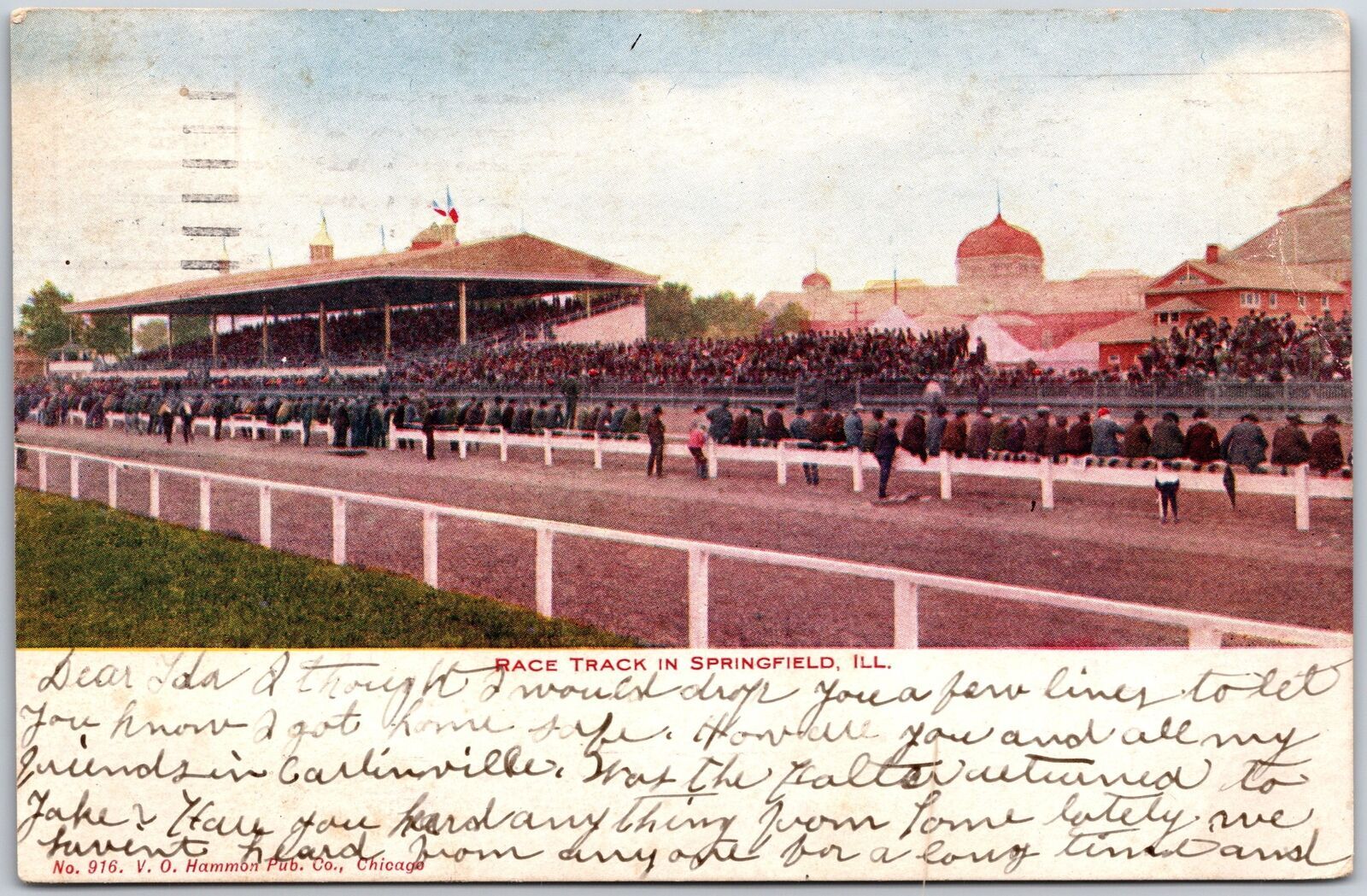 1907 Race Track In Springfield Illinois Crowd Scene Posted Postcard ...