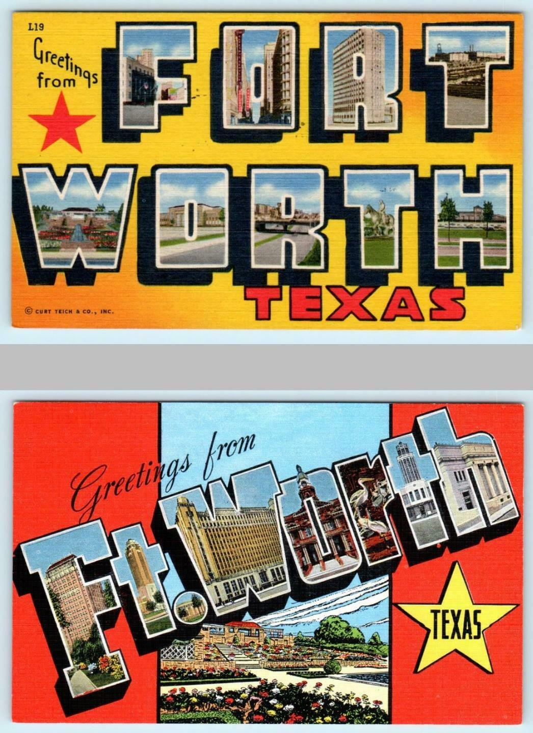 Large Letter Linen FORT WORTH, TEXAS TX Curteich, Kropp ca 1940s ...