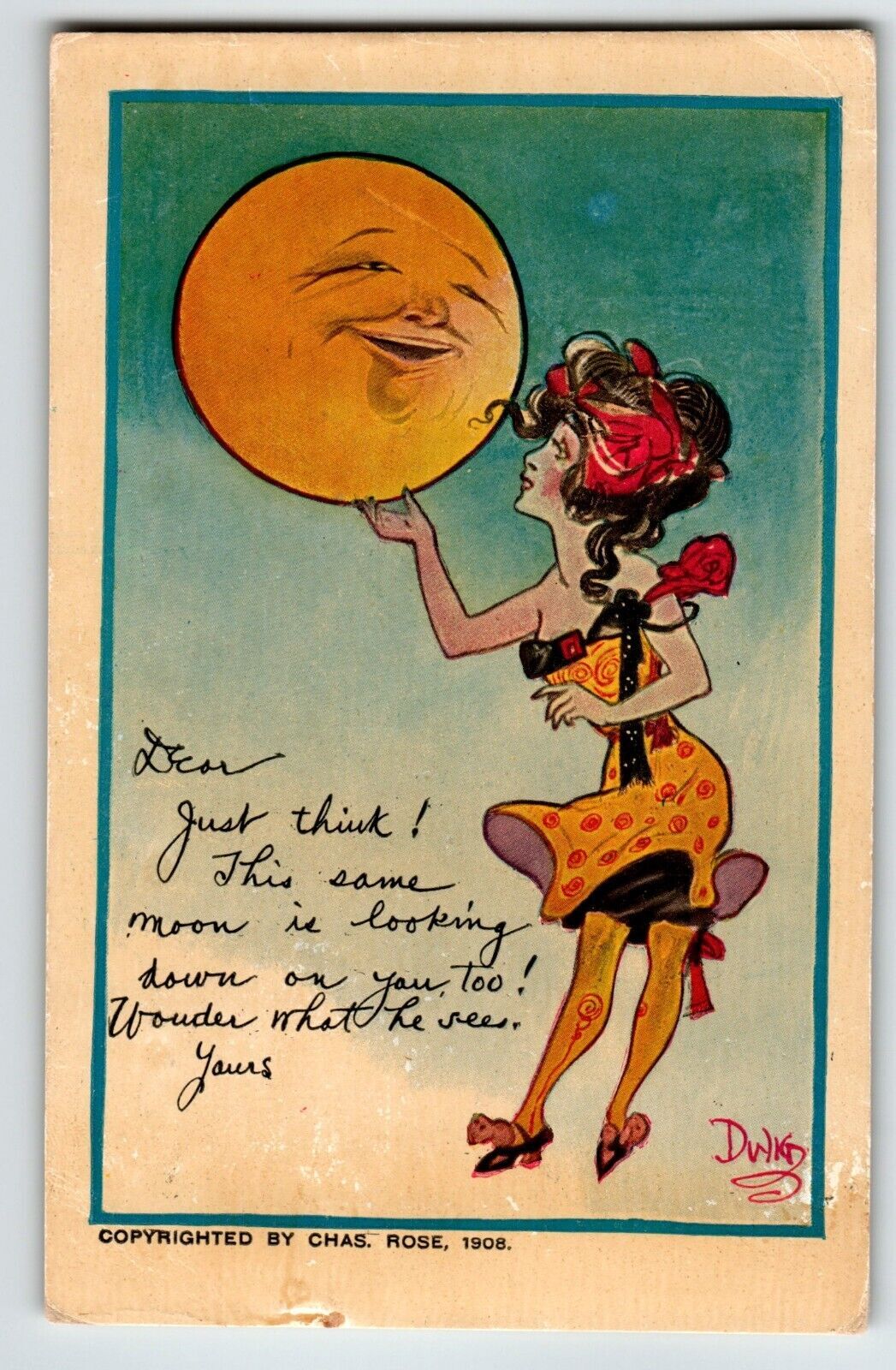 Fantasy Postcard Dwig Women Holds Up Moon Human Face Anthropomorphic ...