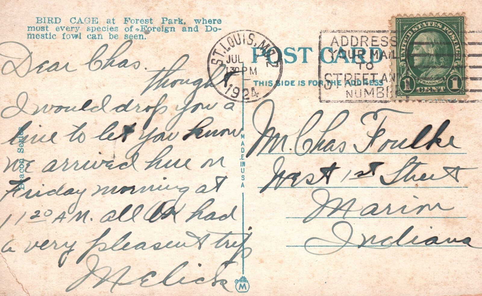 Vintage Postcard Interior Bird Cage Forest Park Fowl Species St. Louis ...