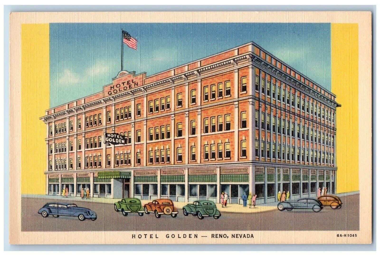 Reno Nevada NV Postcard Hotel Golden Building Cars Street View c1940's ...