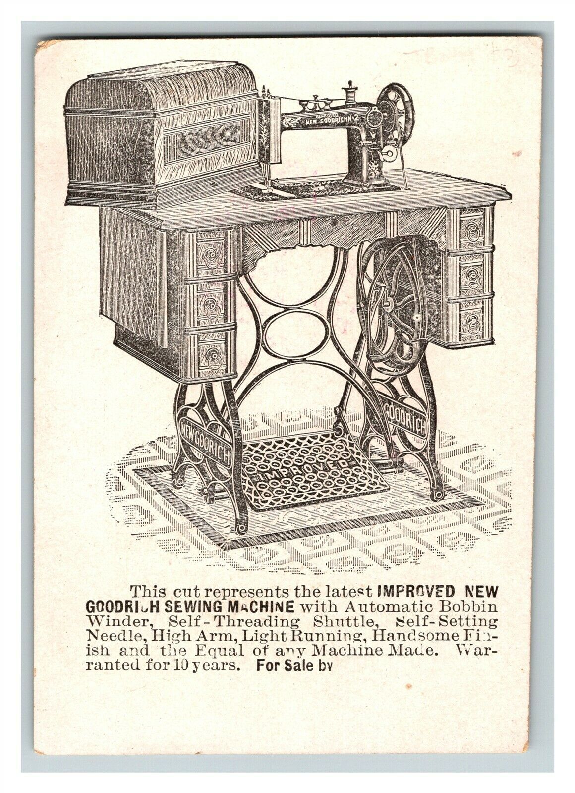 Scarce New Goodrich Sewing Machine Rose Castle Victorian Trade Card ...