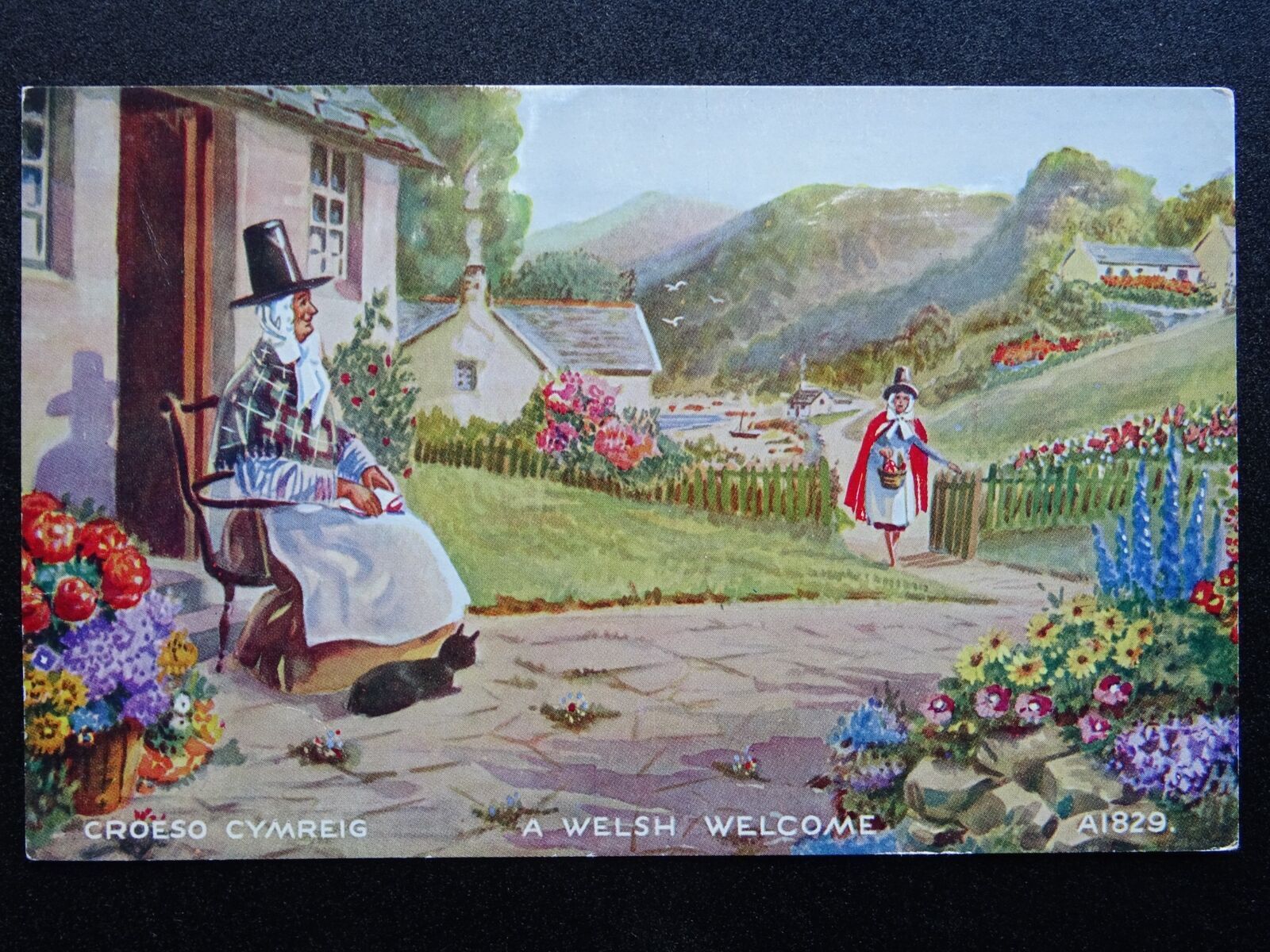 Cymru CROESO CYMREIG - A WELSH WELCOME c1935 Postcard by Valentine ...