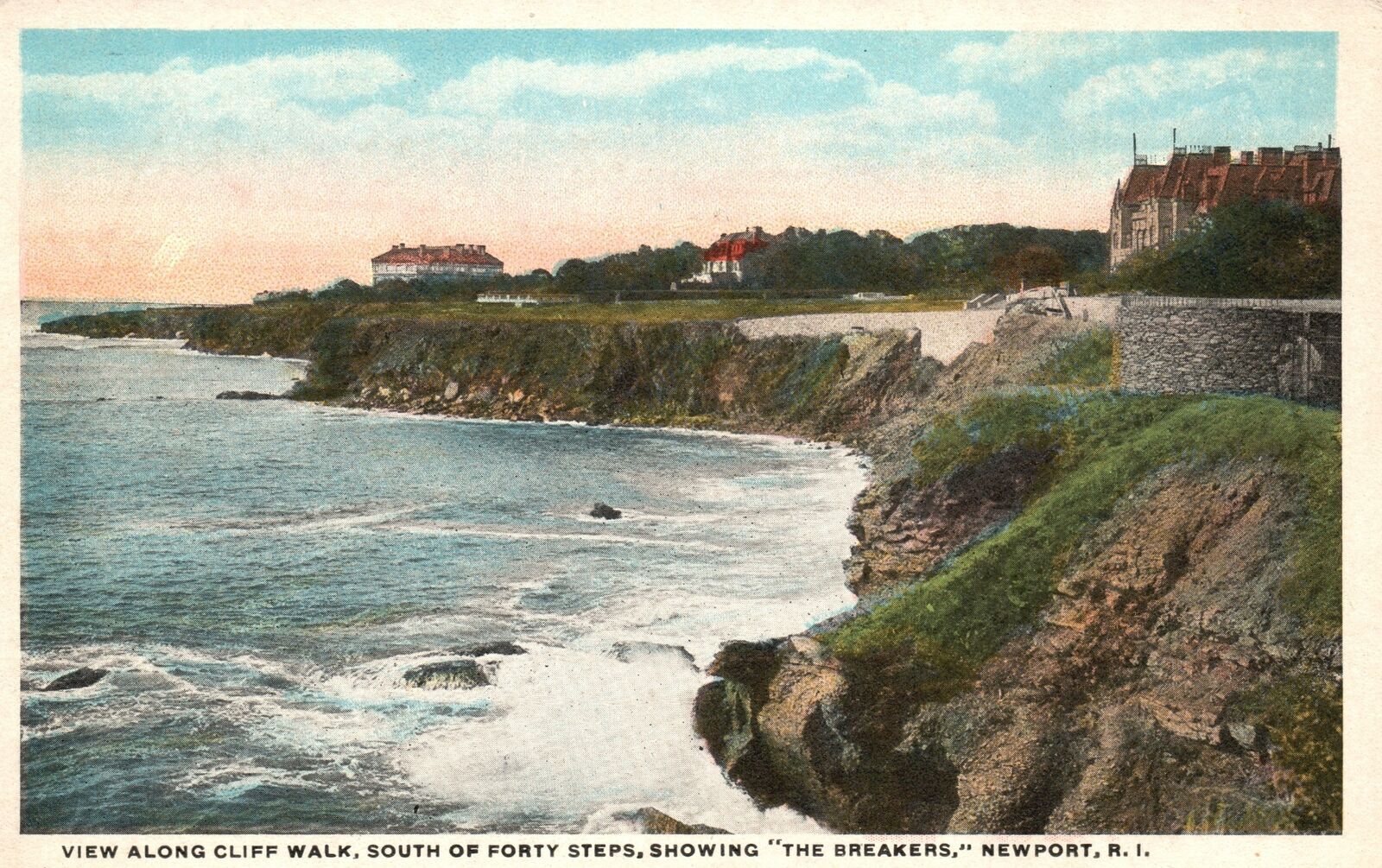 Vintage Postcard 1920's Cliff Walk South of Forty Steps Breakers ...