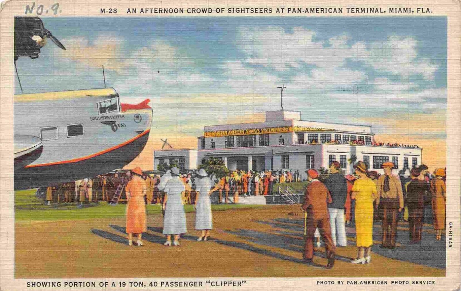 Pan Am Clipper Flying Boat Sea Plane Miami Terminal Florida 1937 linen ...