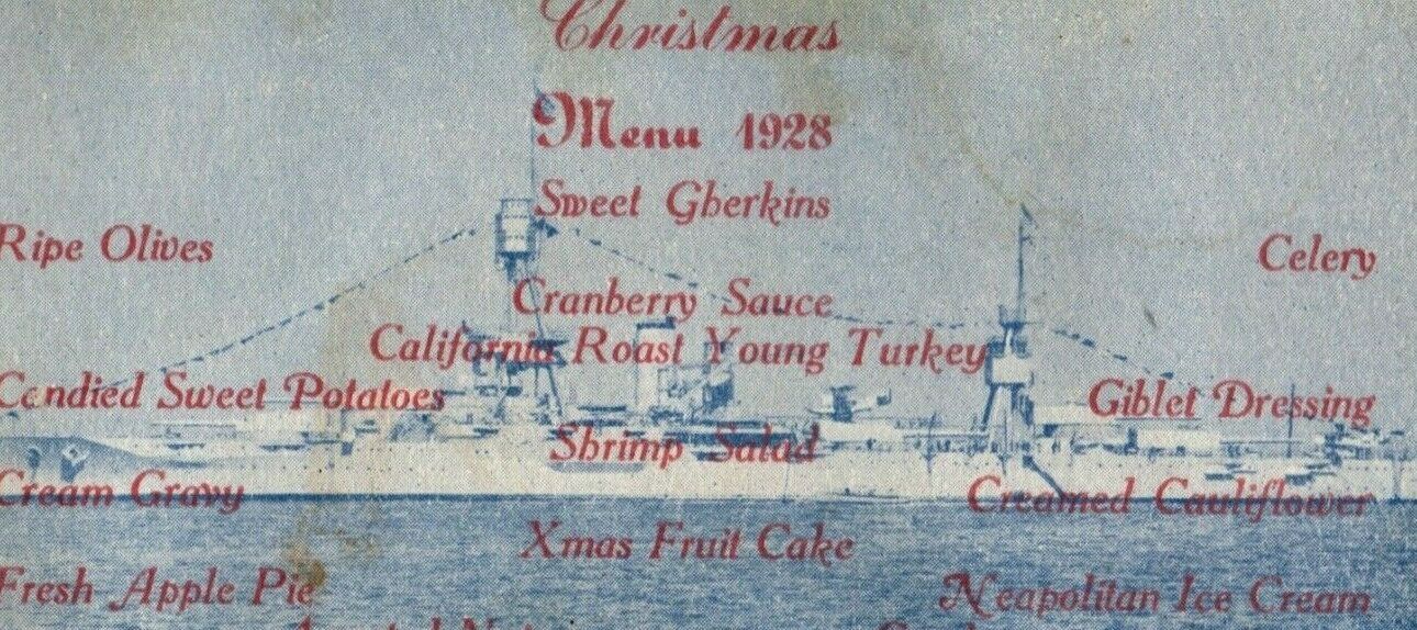 1928 U.S.S. New York Christmas Dinner Menu Postcard Vintage Original ...