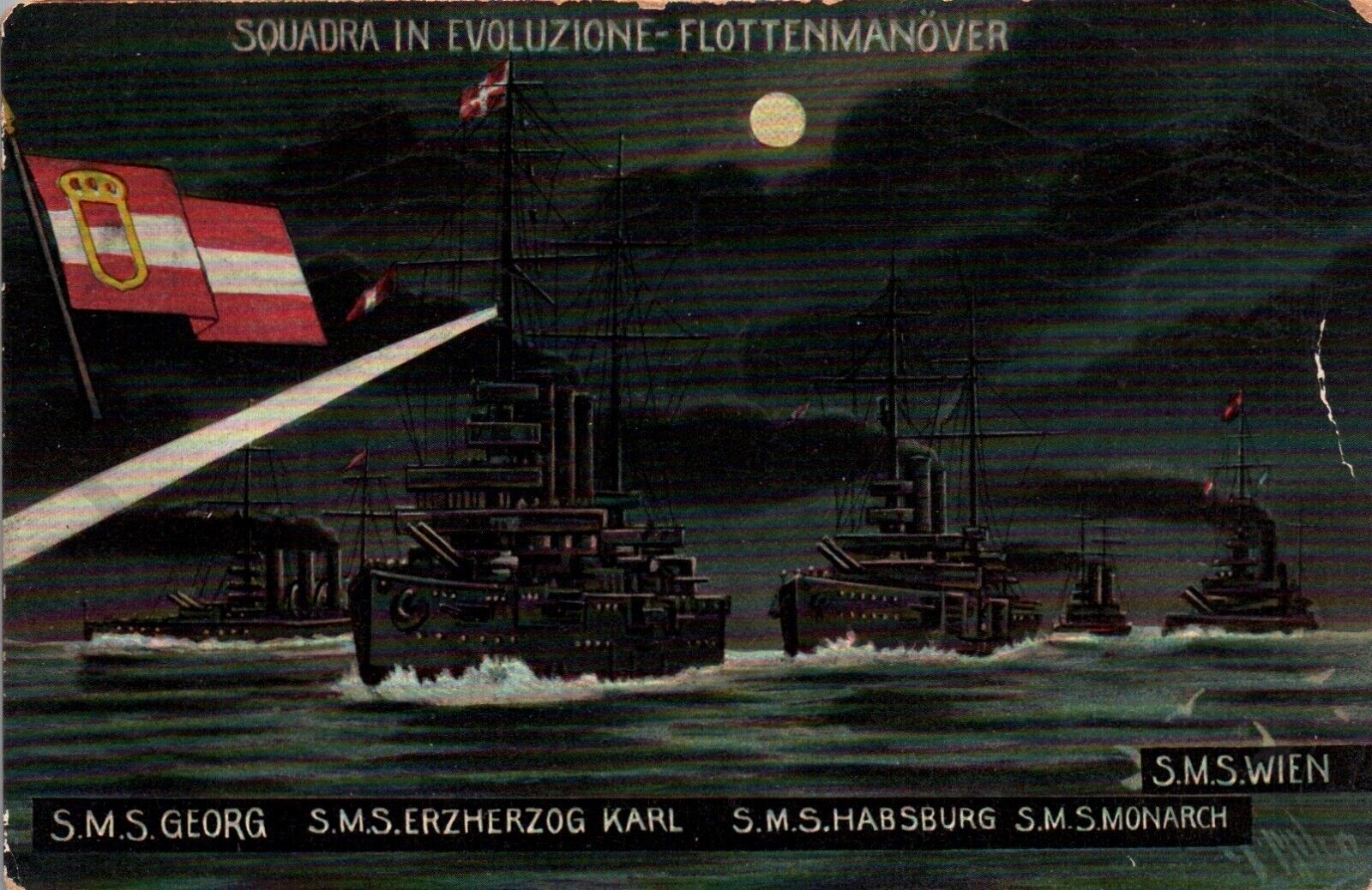 Postcard Austro-Hungarian Navy Squadron SMS Georg/Habsburg/Monarch/Wien ...