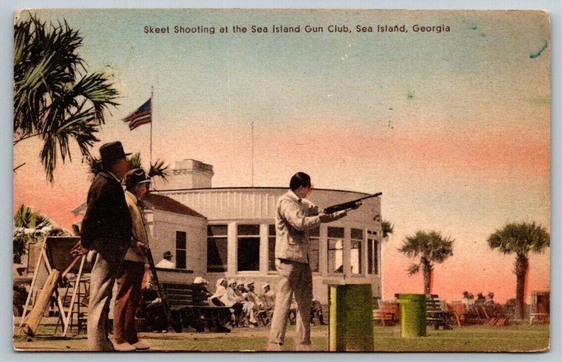 Hand Colored Skeet Shooting at the Sea Island Gun Club Georgia Shotgun ...