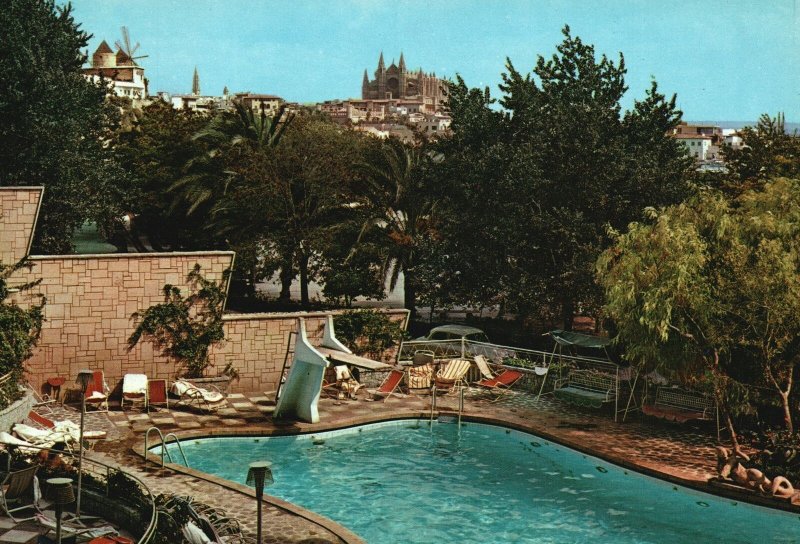 Vintage Postcard Mallorca Beleares Espana Piscina Hotel Bahia Palace ...