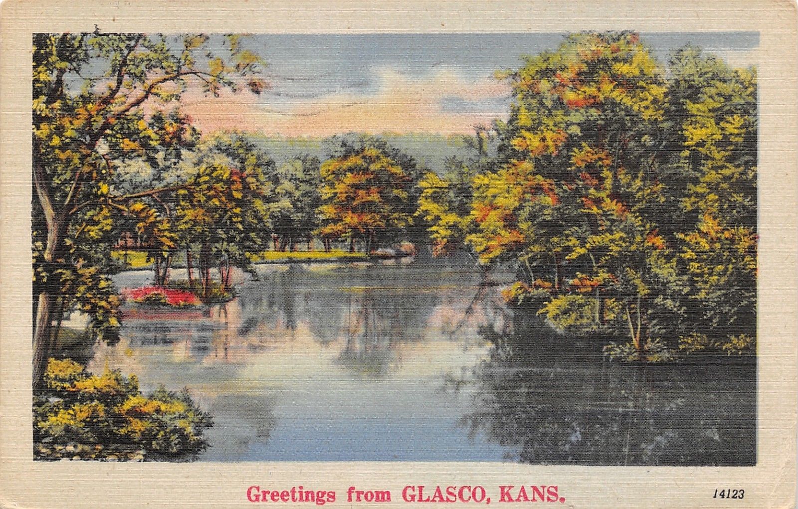 Glasco KS Reflection of Early Autumn Trees on Fisher Creek~Linen ...