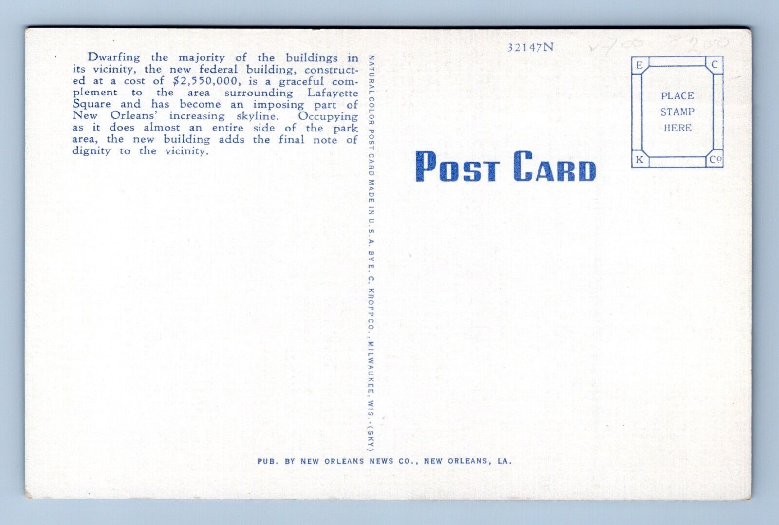 Lafayette Square Federal Building New Orleans Louisiana UNP Linen ...