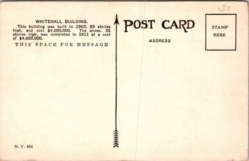 Vintage New York City Postcard - 1912 Whitehall Building | United ...