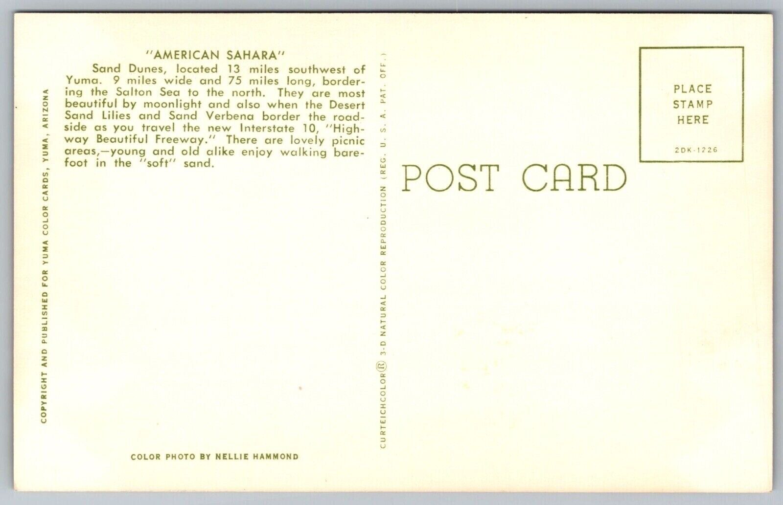 Yuma Arizona American Sahara Sand Dunes Scenic Landscape Chrome ...