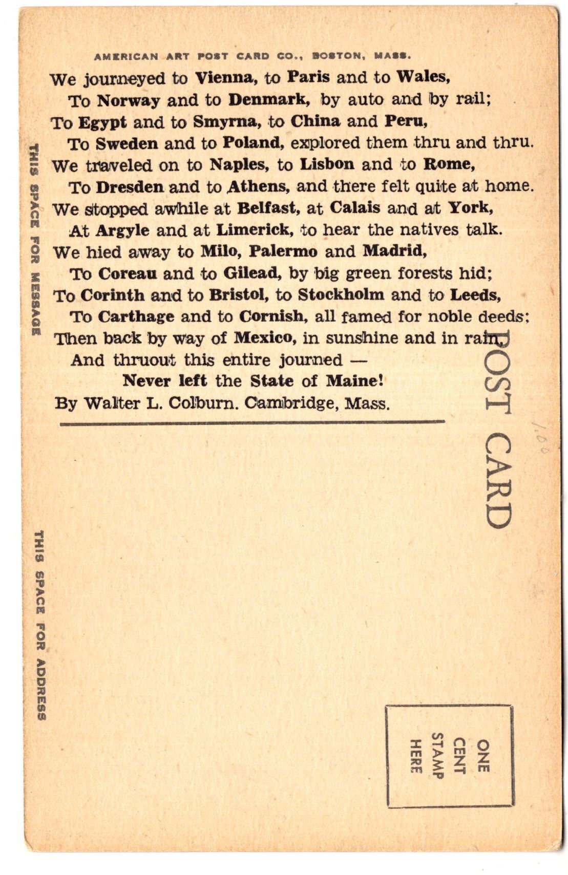 Sign Post in Maine, Poem on Back Walter Colburn | United States - Maine ...