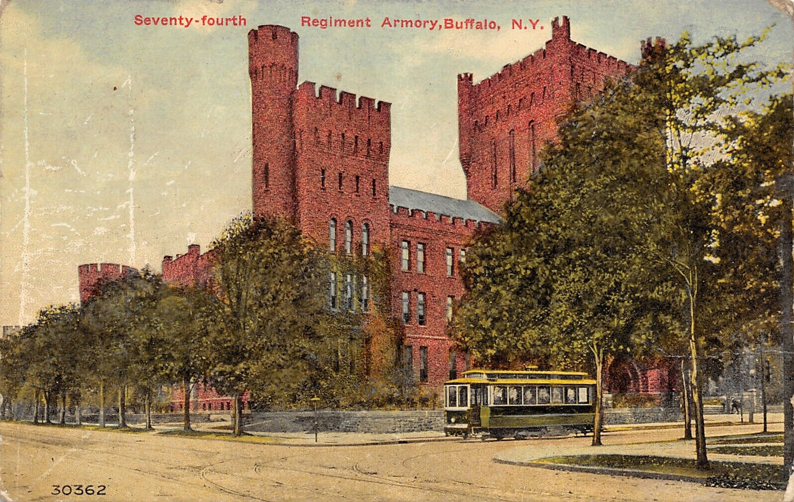 Buffalo New York~Trolley Stopped at 74th Regiment National Guard Armory ...