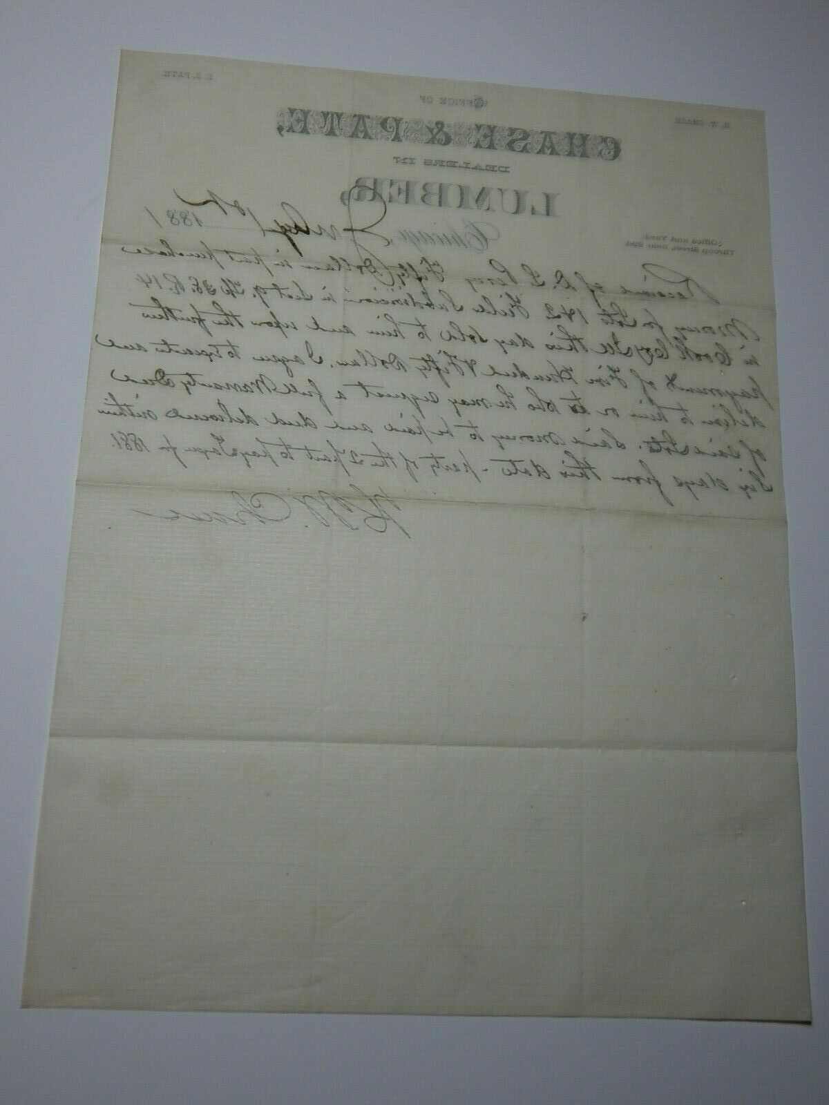 1881 Chase & Pate Lumber Chicago Illinois Payment Receipt Letterhead ...