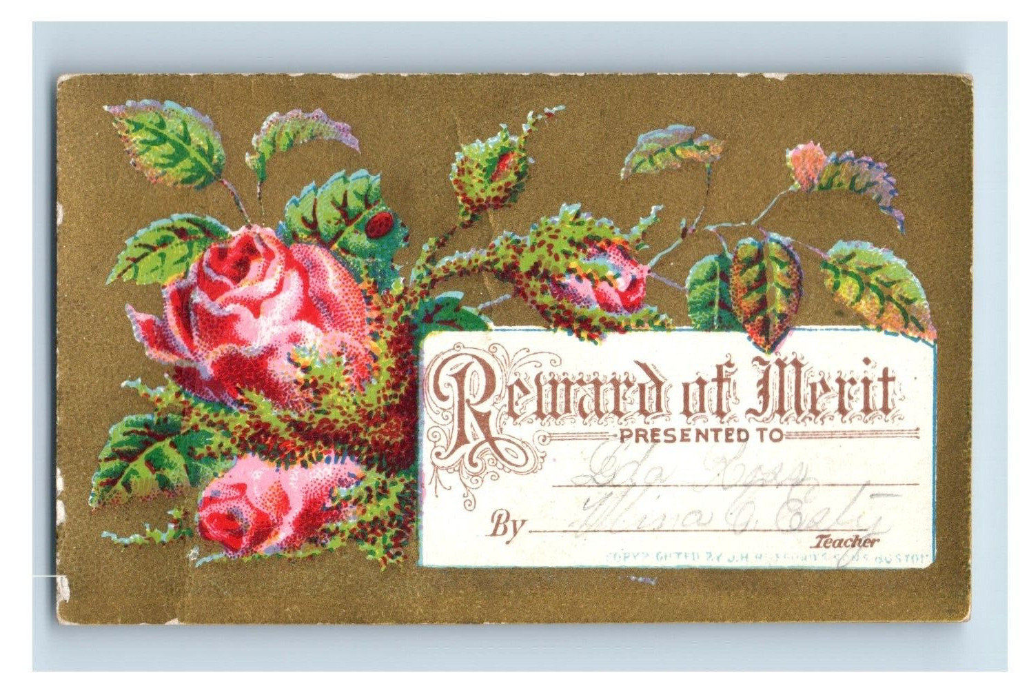 1880s Victorian Reward Of Merit Cards Colorful Birds Flowers Lot Of 5 ...
