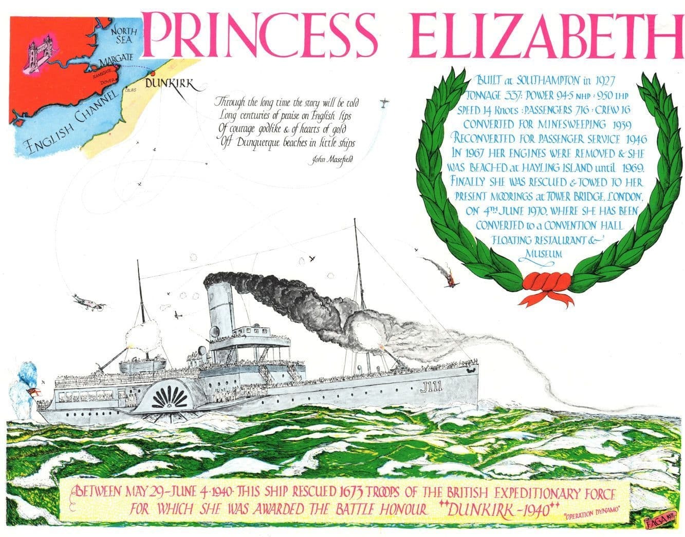 Princess Elizabeth Ship Giant Rare Dunkirk Map Postcard | Topics ...