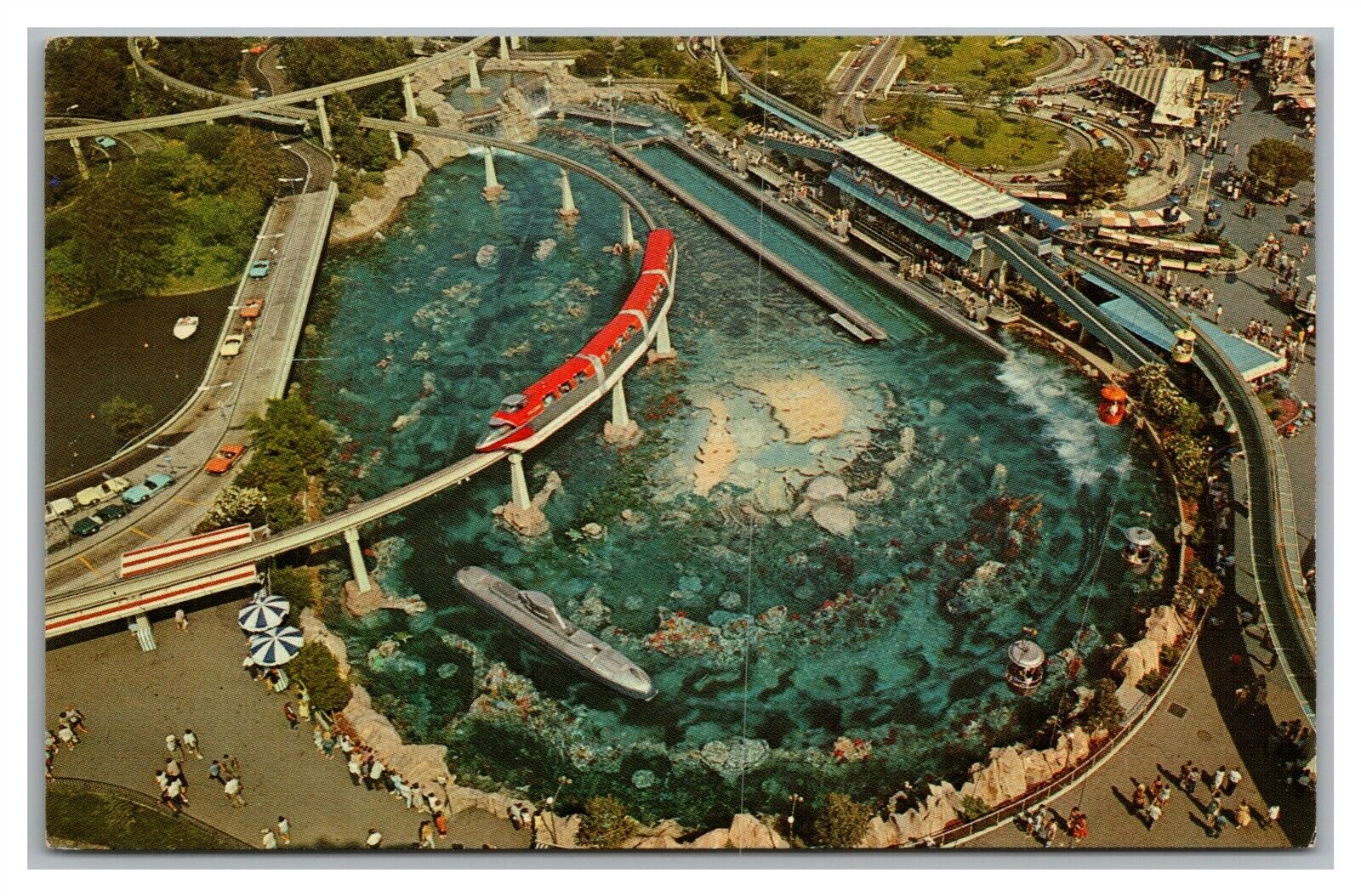 Postcard CA Disneyland Tomorrowland Aerial Panorama Red Monorail ...