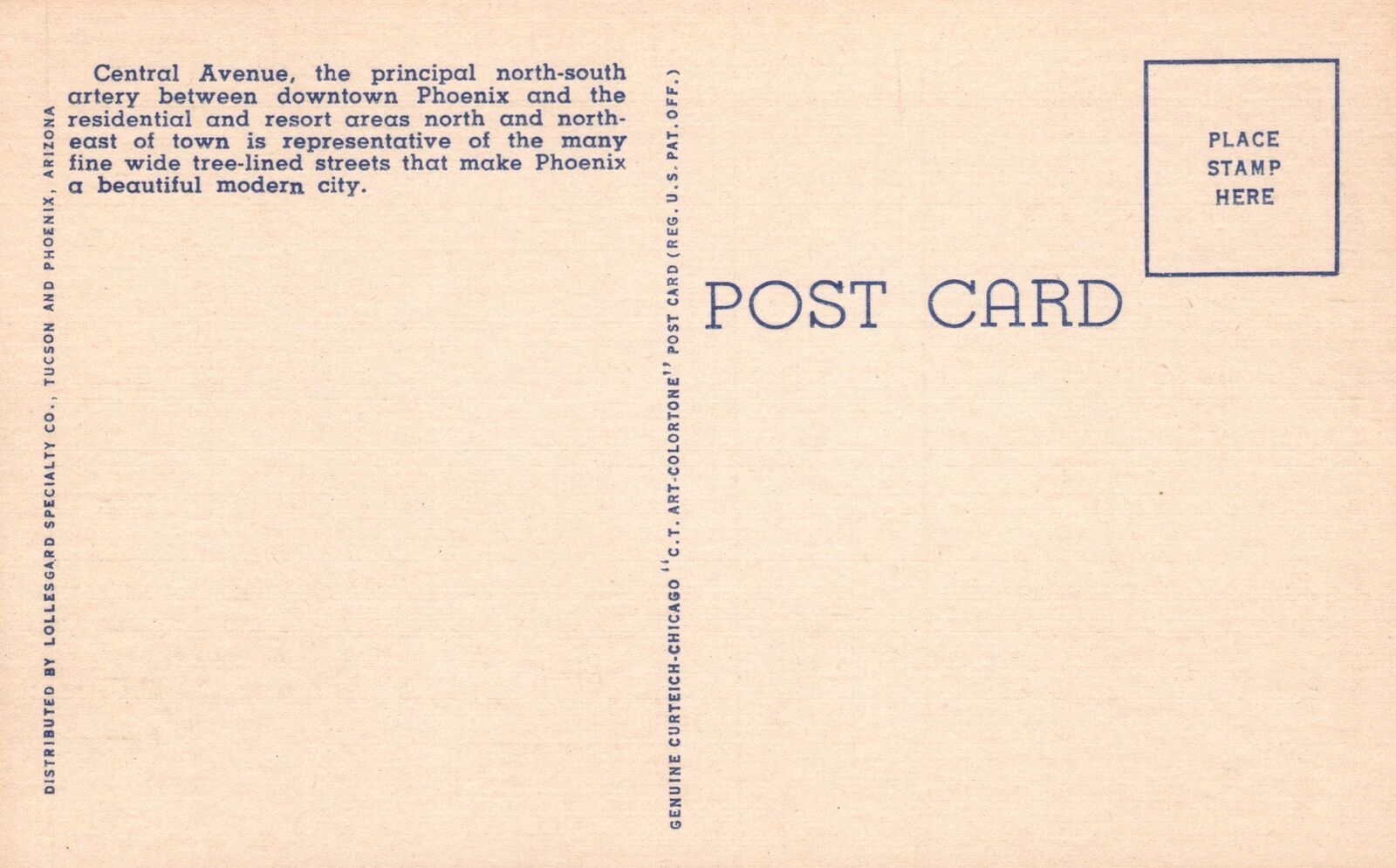 Vintage Postcard 1930's Looking South Central Avenue Downtown Phoenix ...