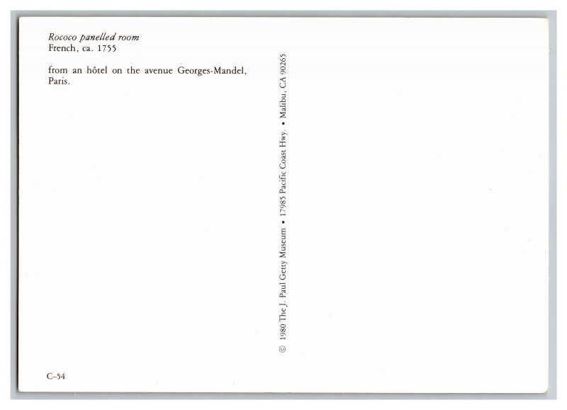 Rococo Panelled Room ©1980 J. Paul Getty Museum Continental Postcard ...