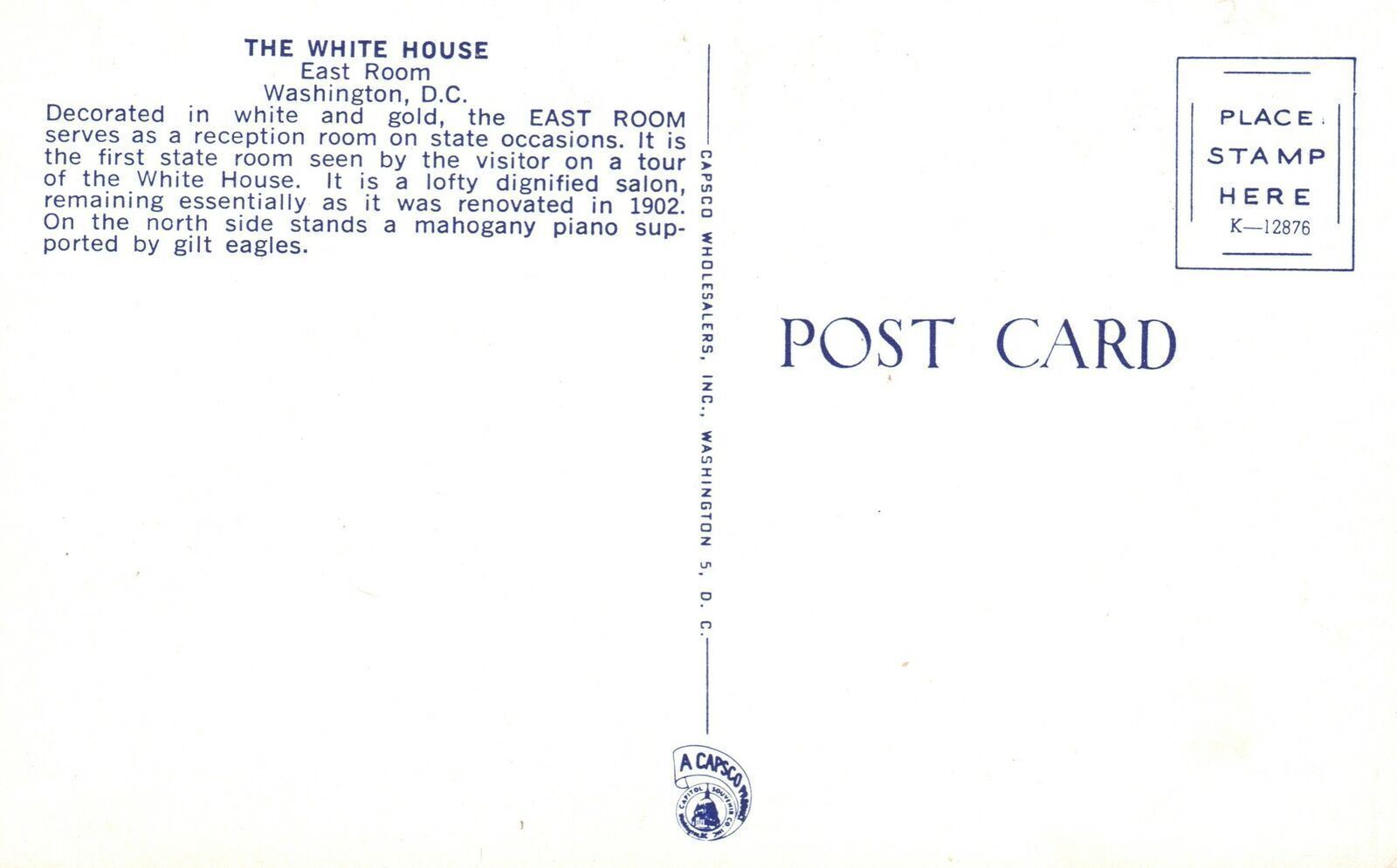 Vintage Postcard The White House East Room White & Gold Building ...
