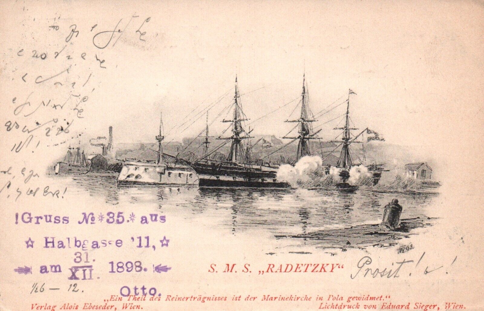 Postcard Rare Austro-Hungarian Navy SMS Radetzky c1899 Battleship ...
