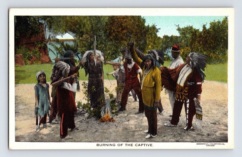 Postcard Native American Indian Burning Captive 1930s Unposted White ...